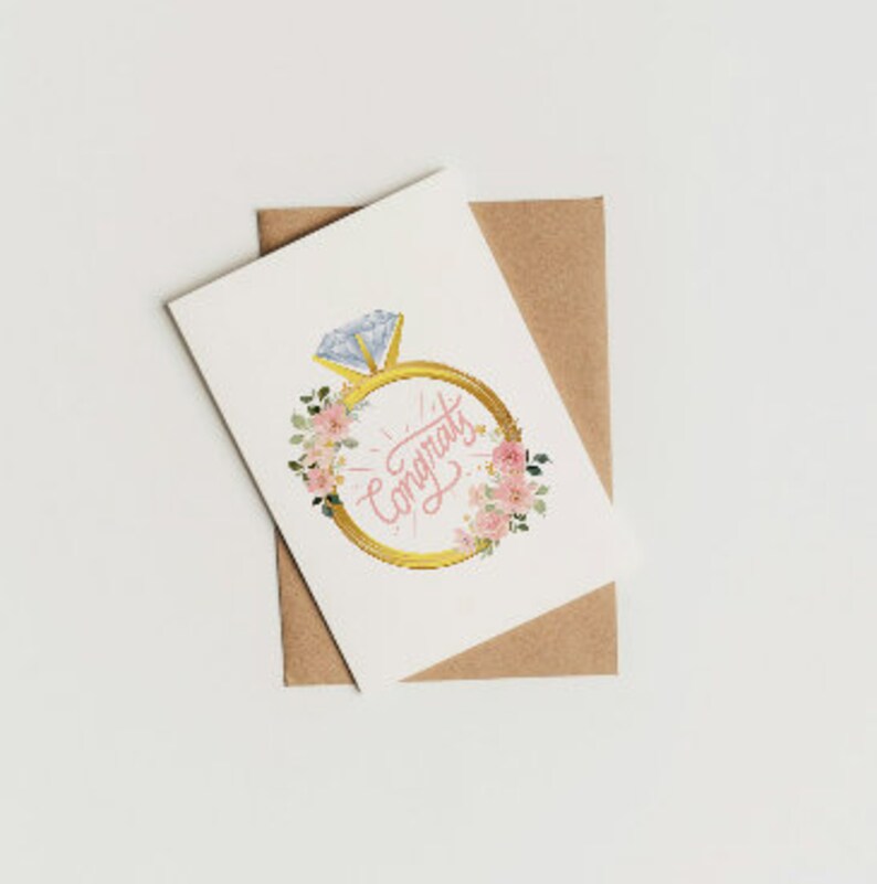 Engagement Card, Cute Printable Engagement Card, Congrats Floral ...