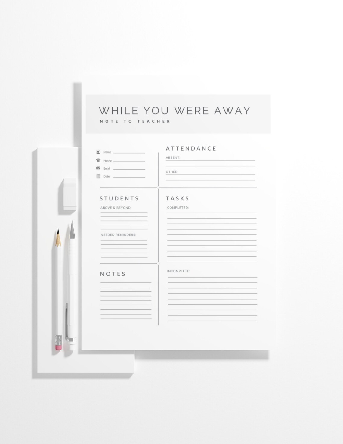 Printable Substitute Teacher Note, Note for Teacher, Simple Printable ...