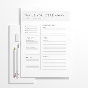 Printable Substitute Teacher Note, Note for Teacher, Simple Printable ...