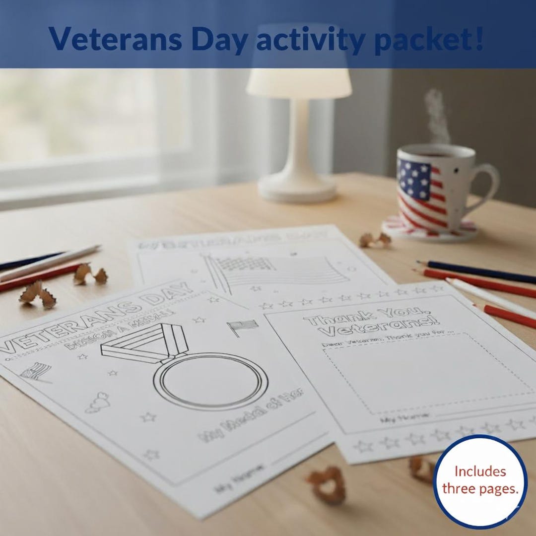 Veterans Day Kids Activity Packet: Coloring Pages, Thank You Letter ...