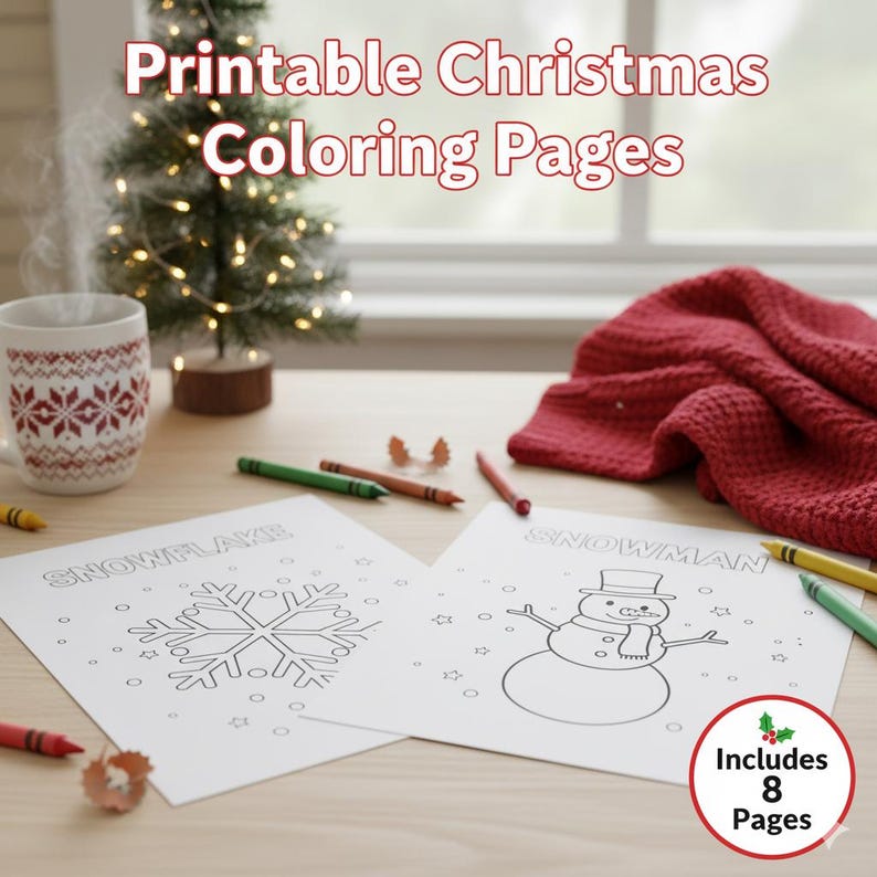 PRINTABLE Christmas Coloring Pages for Kids - 8 Simple Holiday Line Art ...