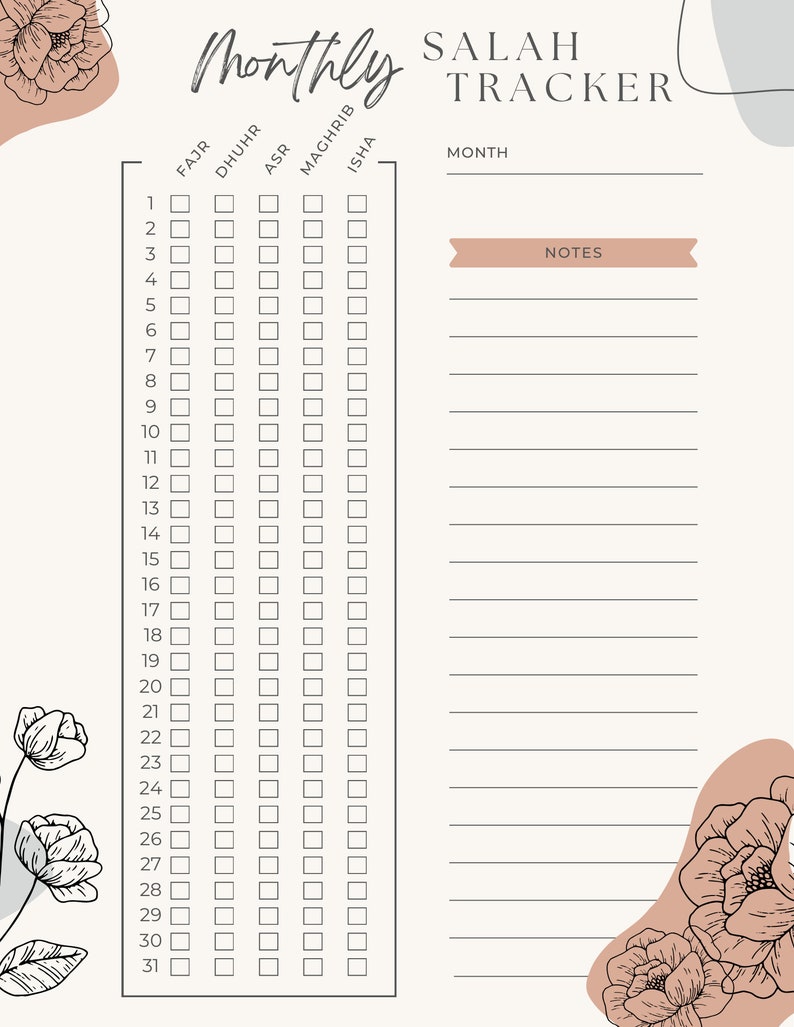 Monthly Prayer Tracker Islamic Planner Journal Monthly Schedule Instant