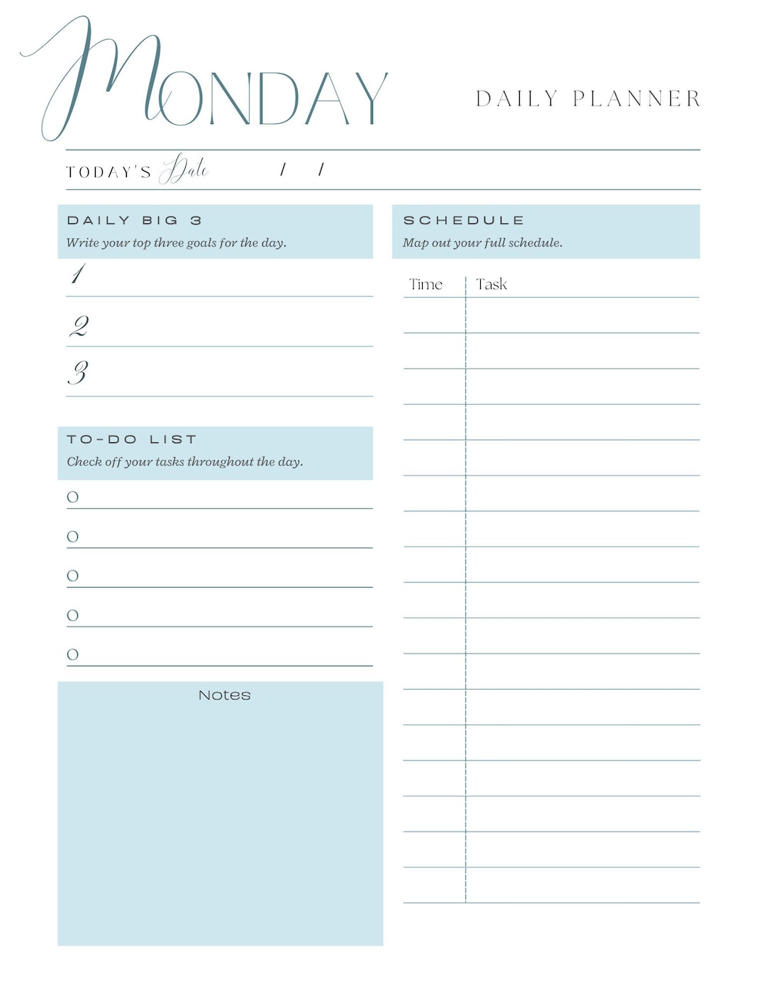 Monday Printable Planner, Minimalist, Blue Planner, Daily Planner ...