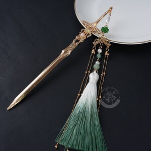 Green Sword Shaped Hair Stick,gold Sword Shaped Hairpin,crystal Hairpin ...