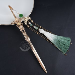 Green Sword Shaped Hair Stick,gold Sword Shaped Hairpin,crystal Hairpin ...