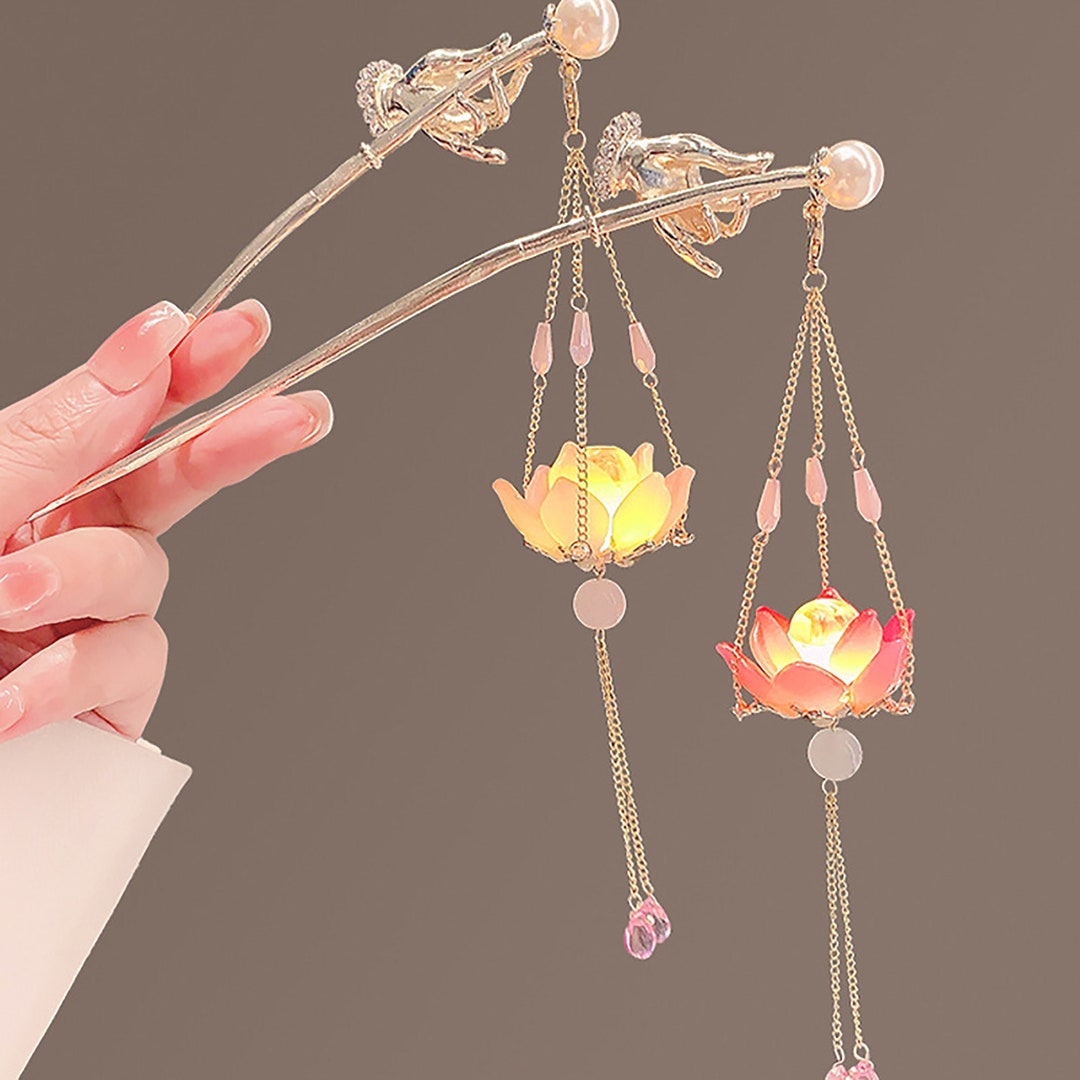 Lotus Hairpin With Tasselglowing Hairpinelegant Tassel - Etsy