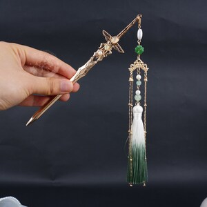 Green Sword Shaped Hair Stick,gold Sword Shaped Hairpin,crystal Hairpin ...