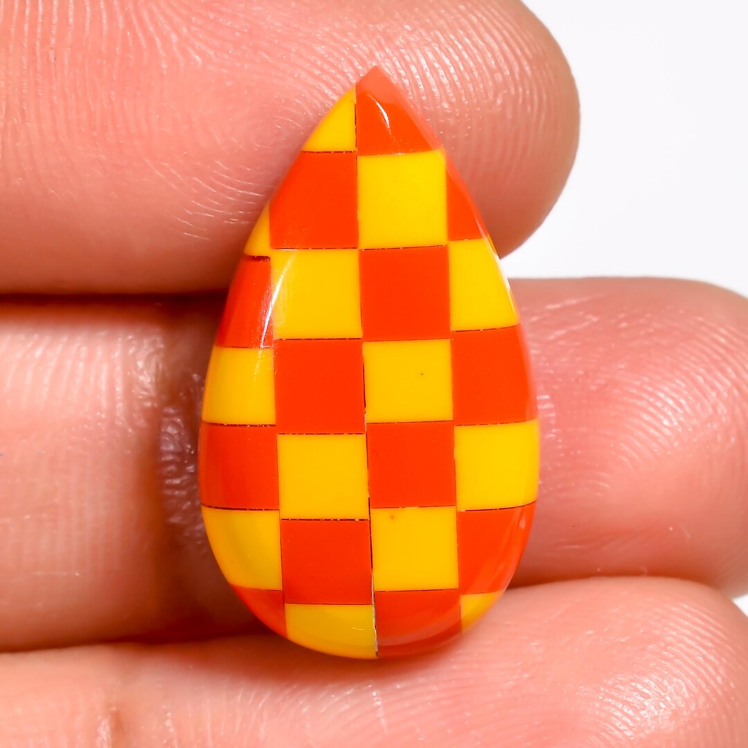 Multi Checker Board Gemstone Pear Shape Checker Board Pattern Cabochon ...