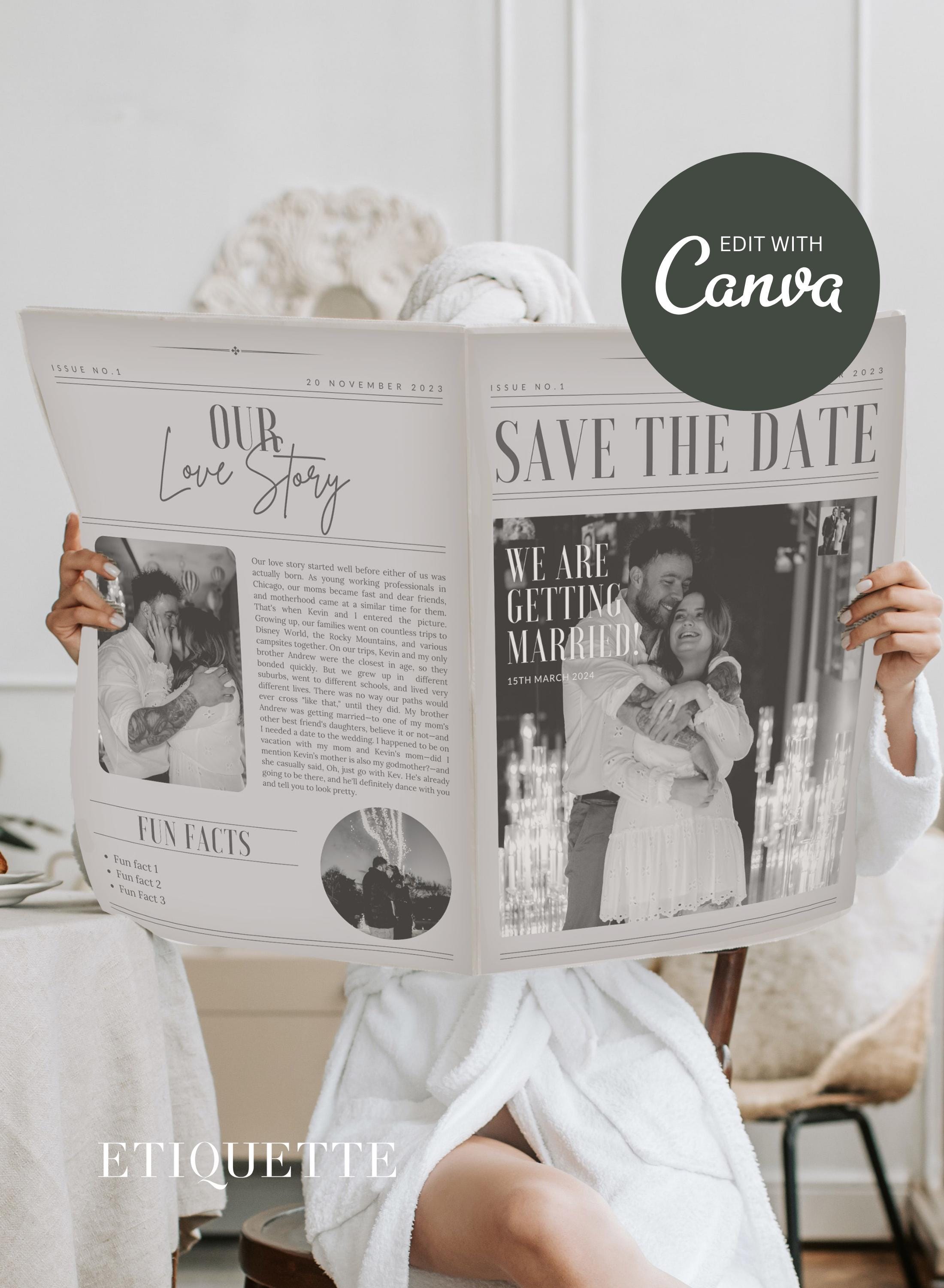 Newspaper Save the Date Template, Save the Date With Photo, Unique Save ...