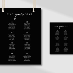 Modern Black Seating Chart Template, Editable Seating Chart, Printable ...