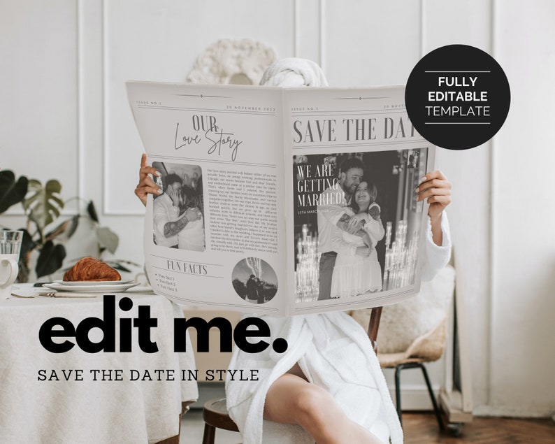 Newspaper Save the Date Template Save the Date With Photo - Etsy