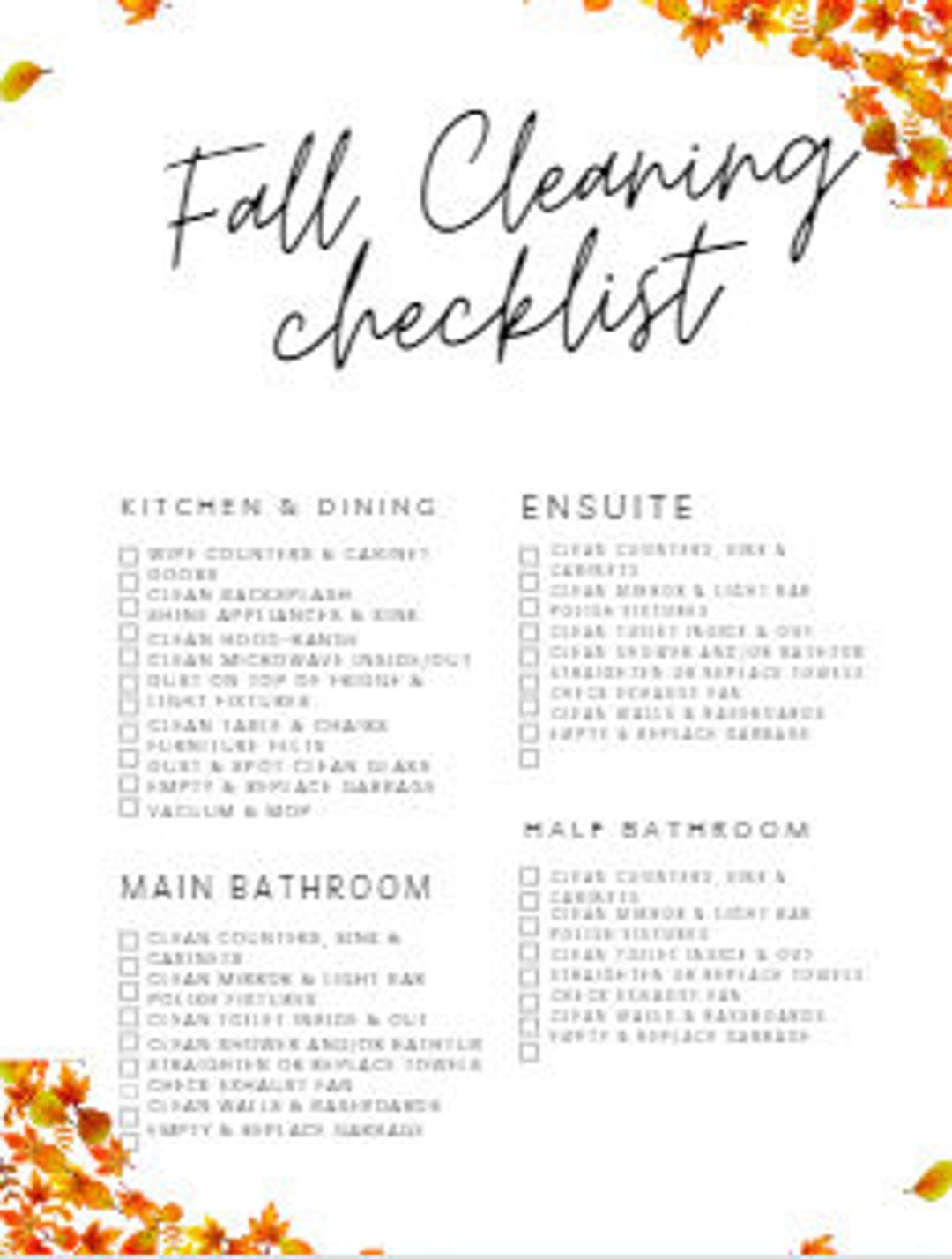 Fall Cleaning Checklist - Etsy