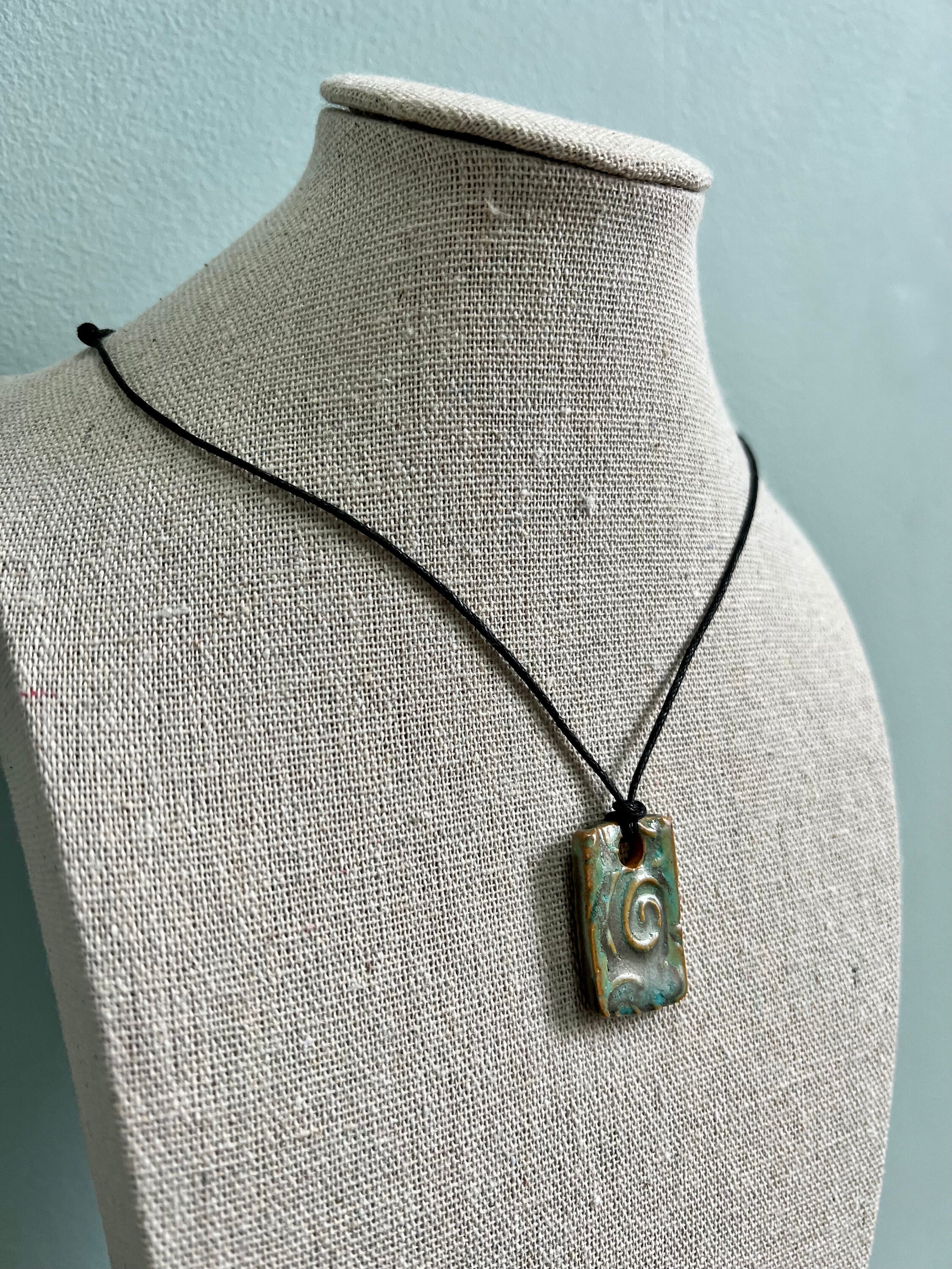 Jungle Green Antiqued Spiral Ceramic Pendant With Adjustable Waxed Cord ...