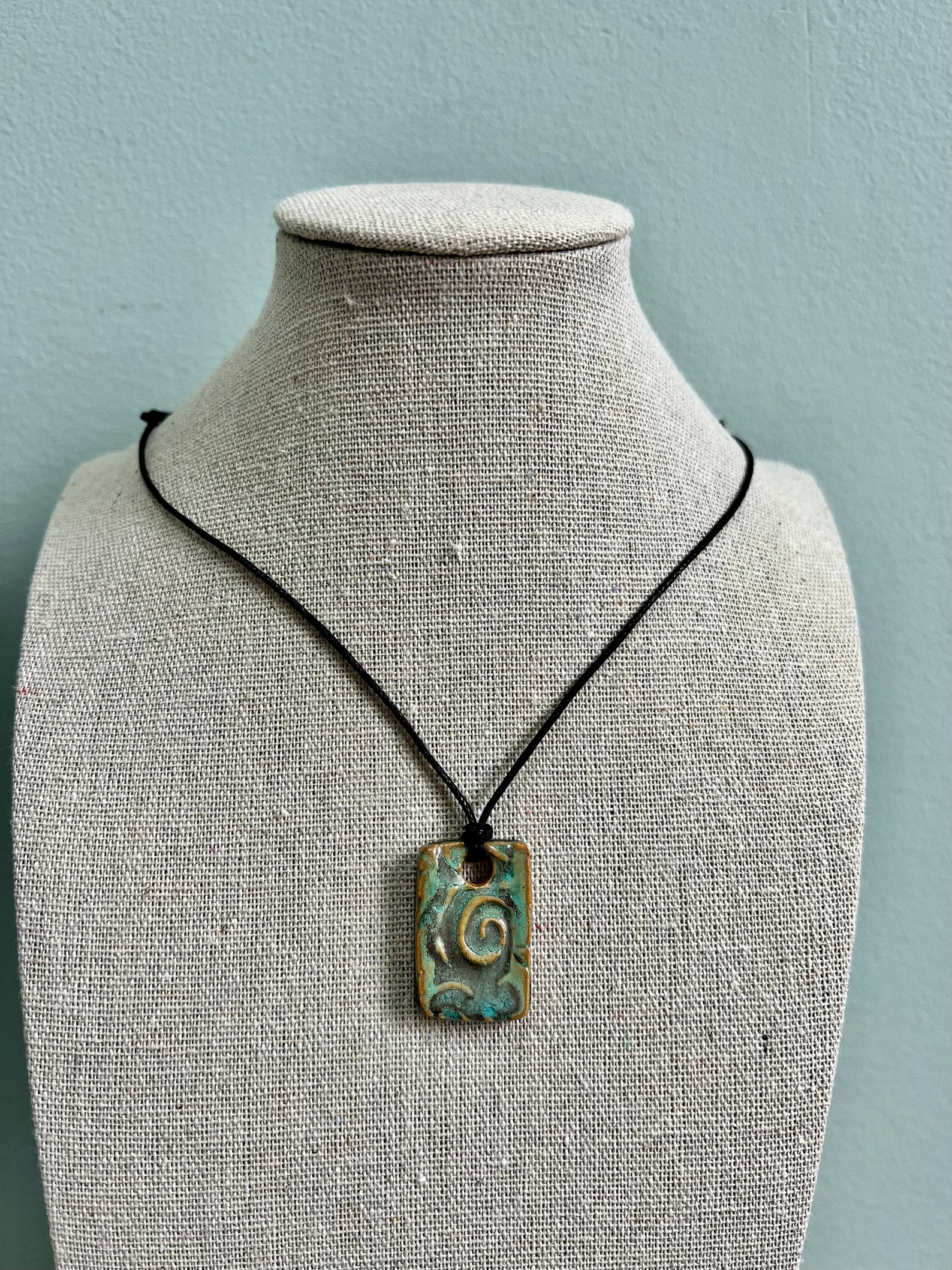 Jungle Green Antiqued Spiral Ceramic Pendant With Adjustable Waxed Cord ...