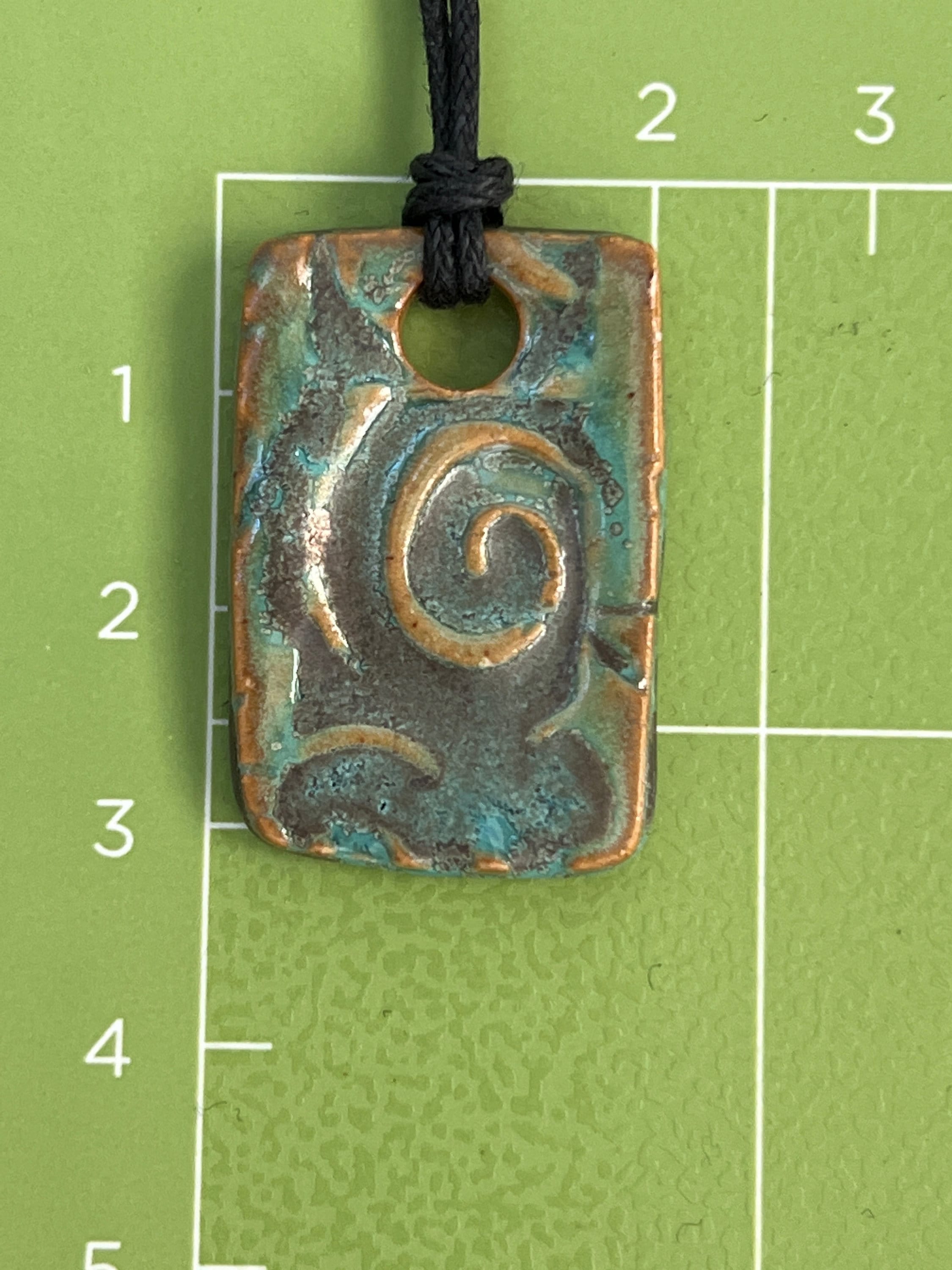 Jungle Green Antiqued Spiral Ceramic Pendant With Adjustable Waxed Cord ...