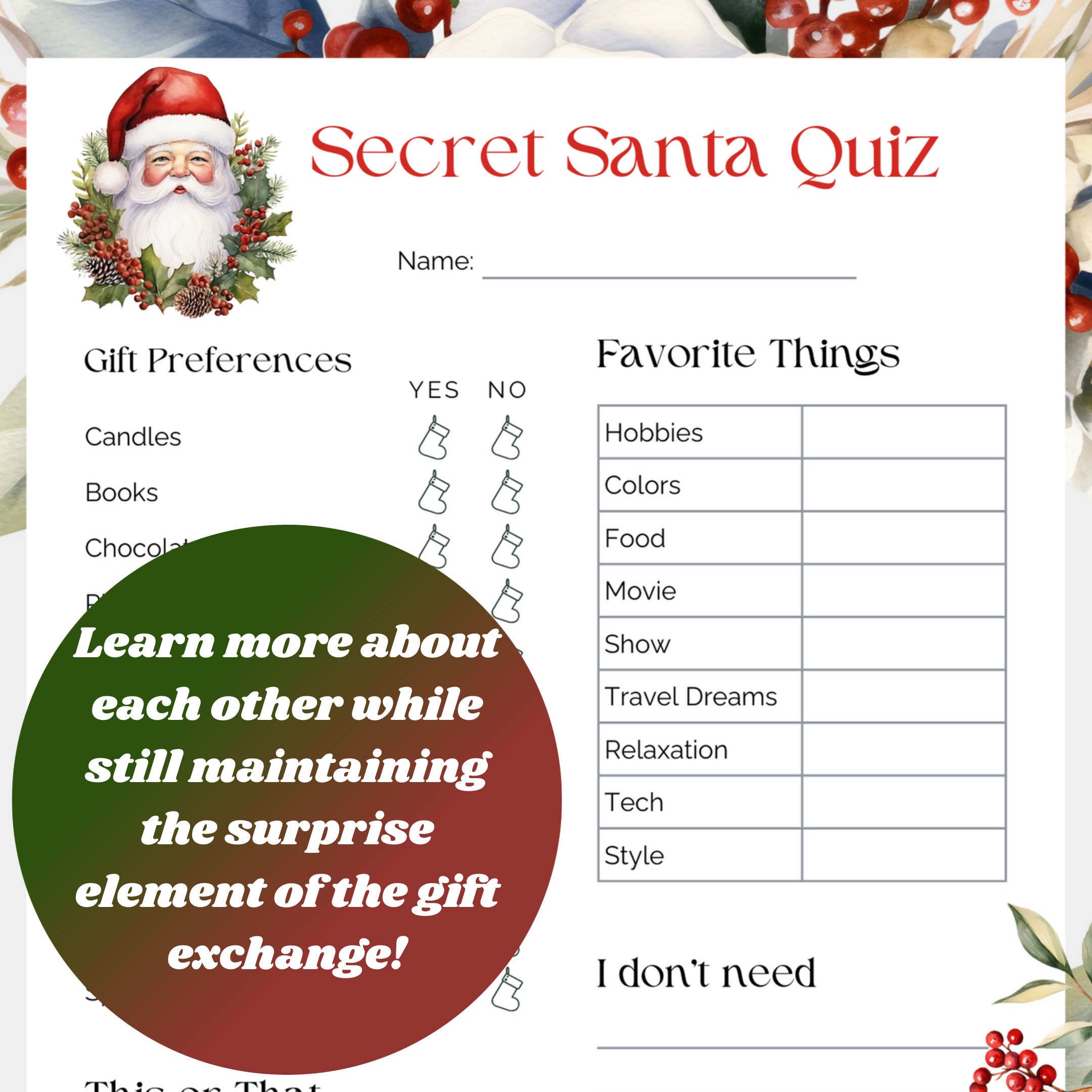 Secret Santa Quiz, Office Party Secret Santa - Etsy