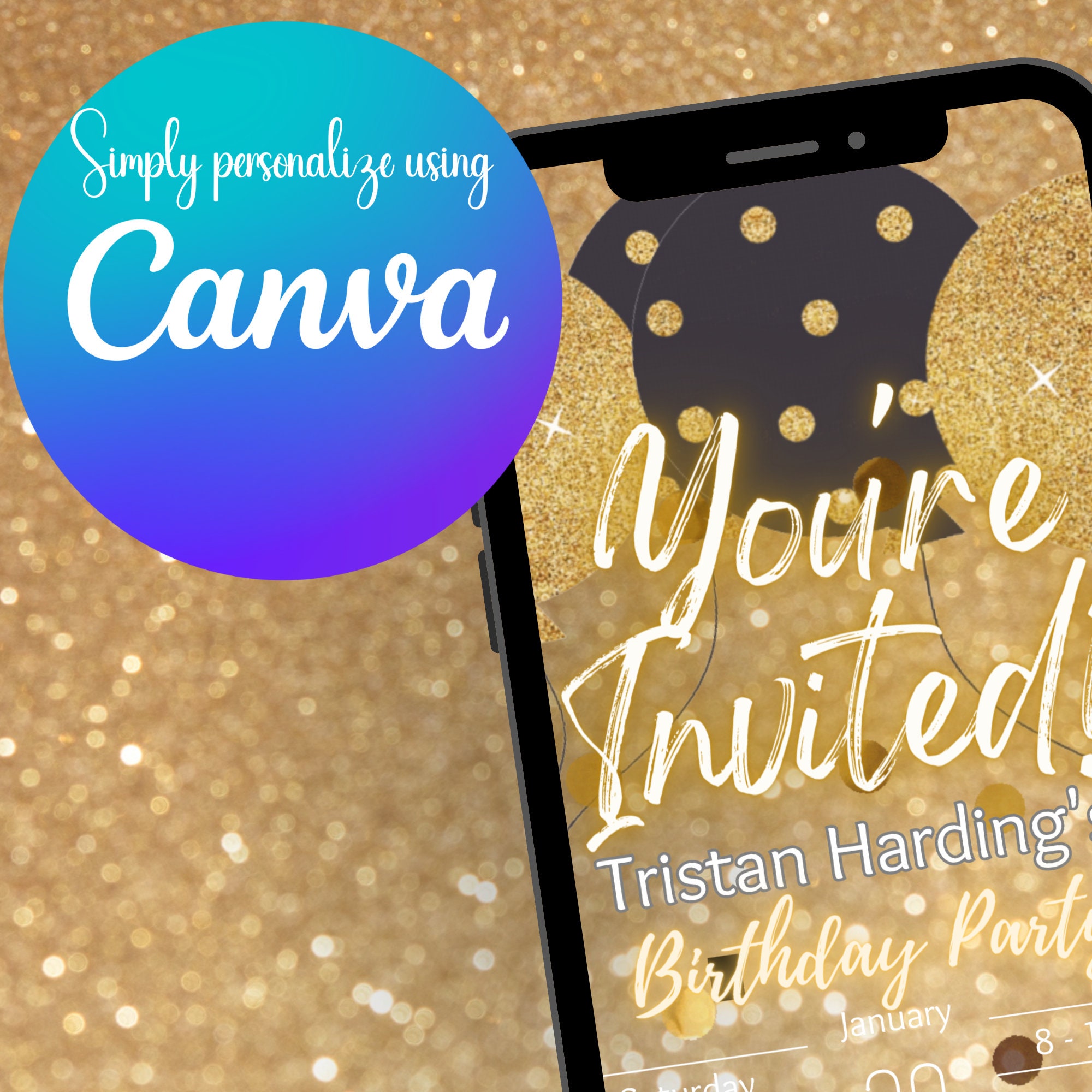 Animated Invitation, Digital Your Invited Classy Black & Gold Birthday ...