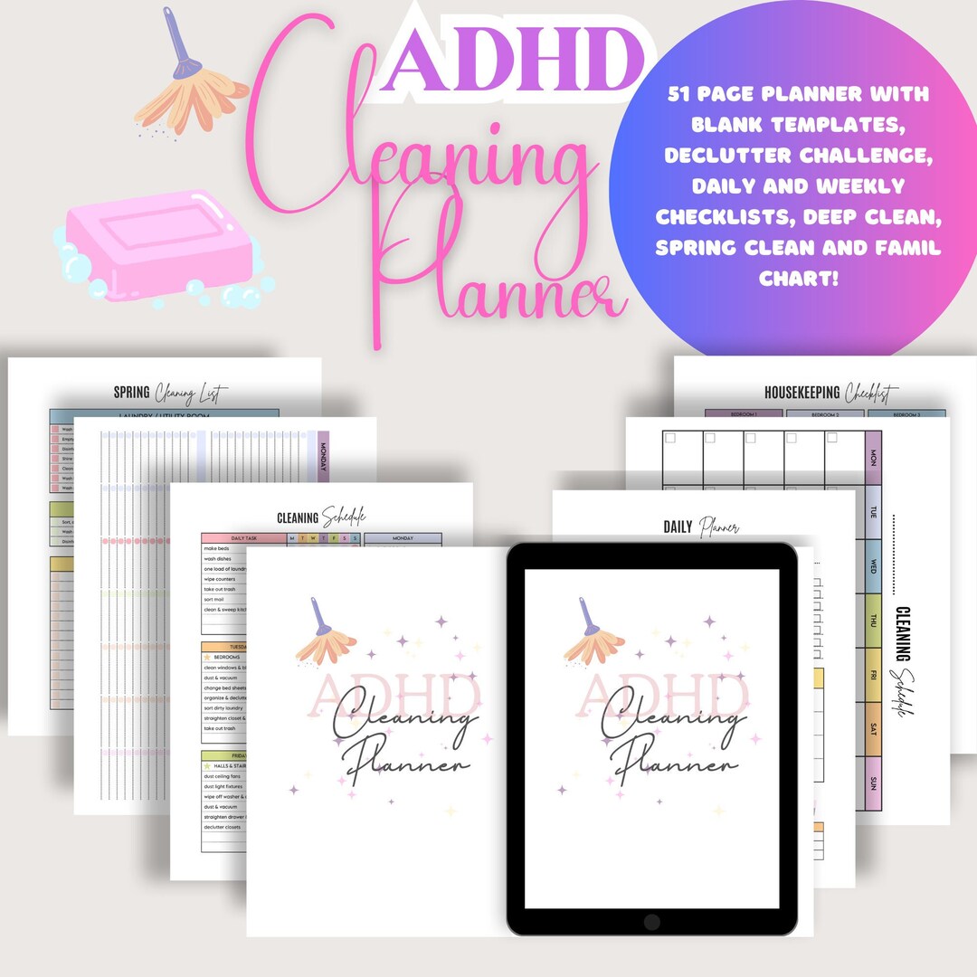 Printable ADHD Cleaning Planner, Cleaning Checklists, ADHD Organization ...