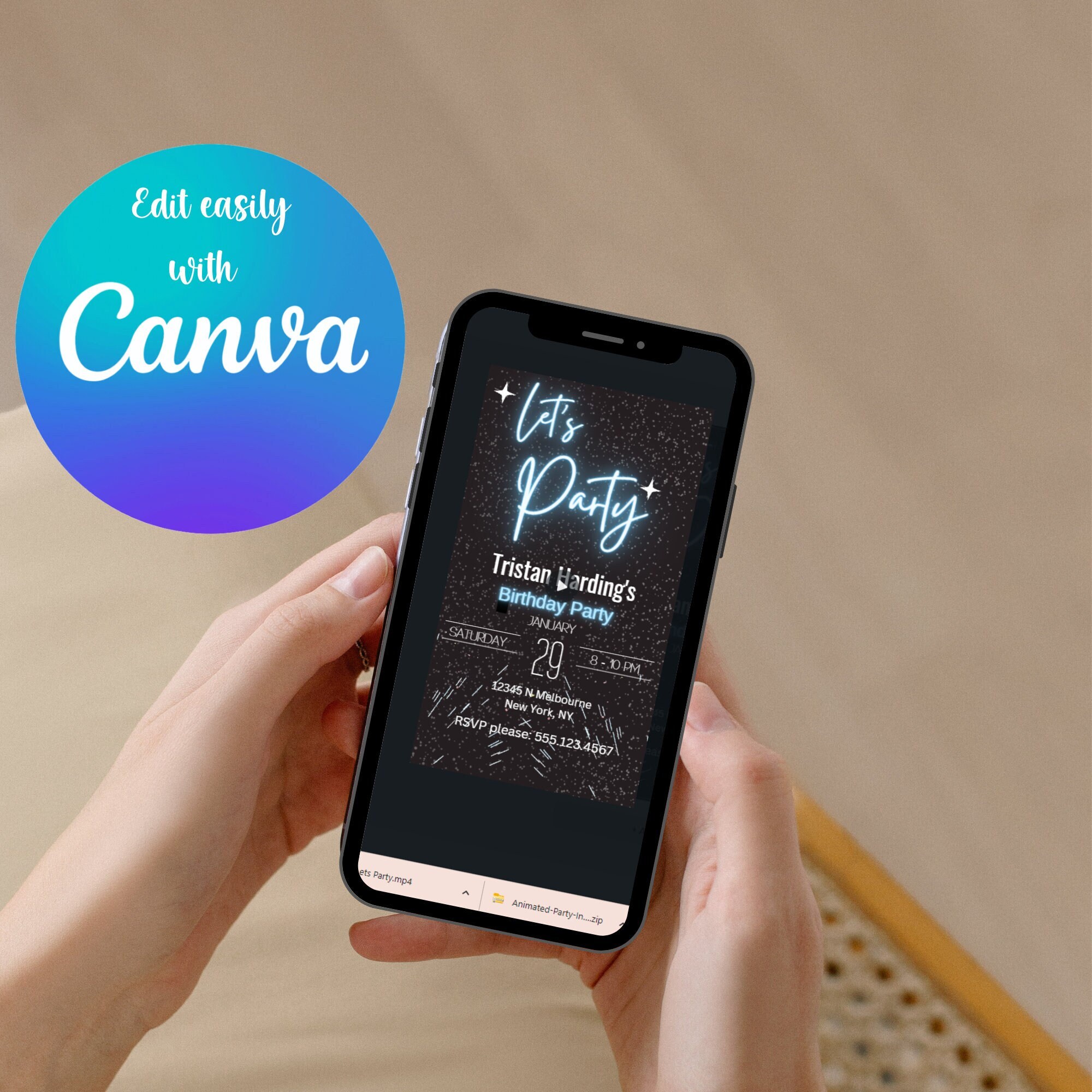 Animated Invitation,digital Your Invited Classy Black & Blue Birthday ...