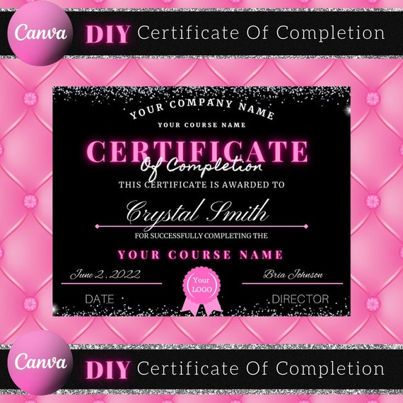 DIY Certificate of Completion CERTIFICATE Pink and Black - Etsy