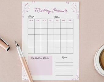 Pink Monthly Planner - Simple Monthly Digital/printable Planner - Etsy