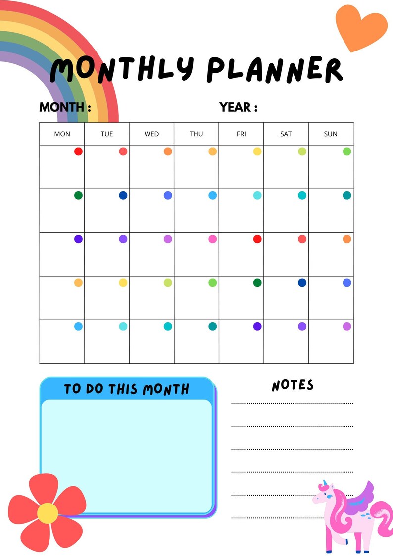 Monthly Planner Printable for Kids, Instant Download, Help Your Kids Be ...