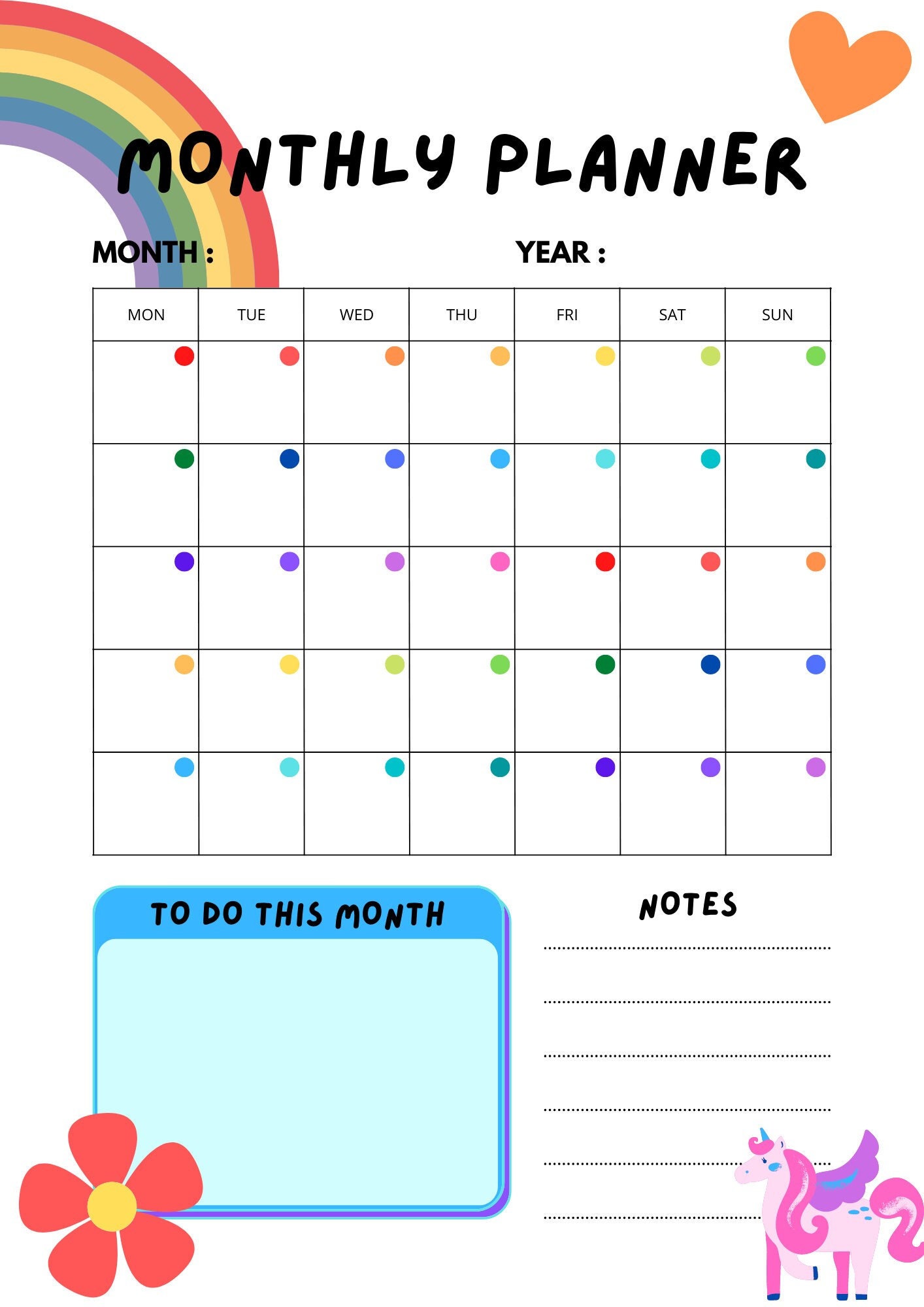 Monthly Planner Printable for Kids, Instant Download, Help Your Kids Be ...