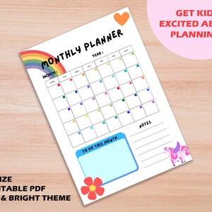Monthly Planner Printable for Kids, Instant Download, Help Your Kids Be ...