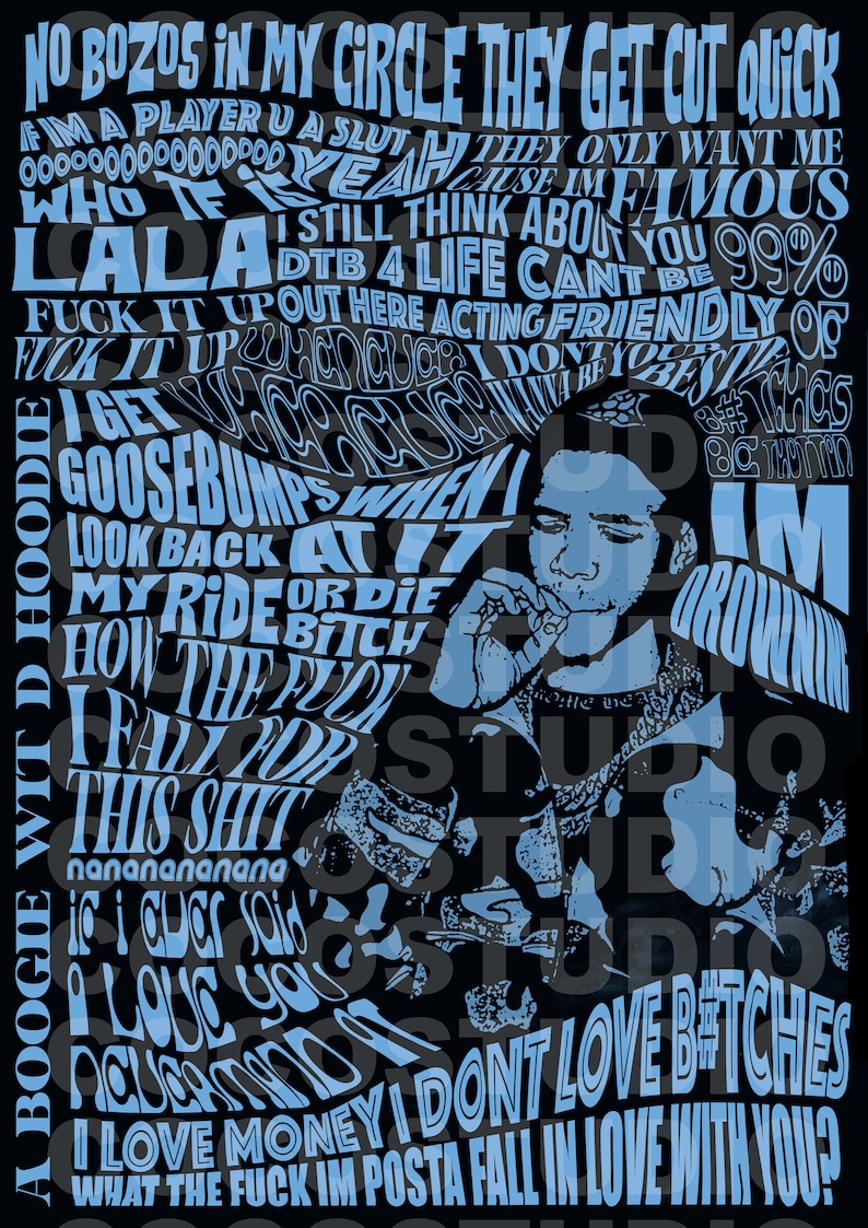 A Boogie Wit Da Hoodie Lyrics Print Poster, Wall Art, Blue Poster ...