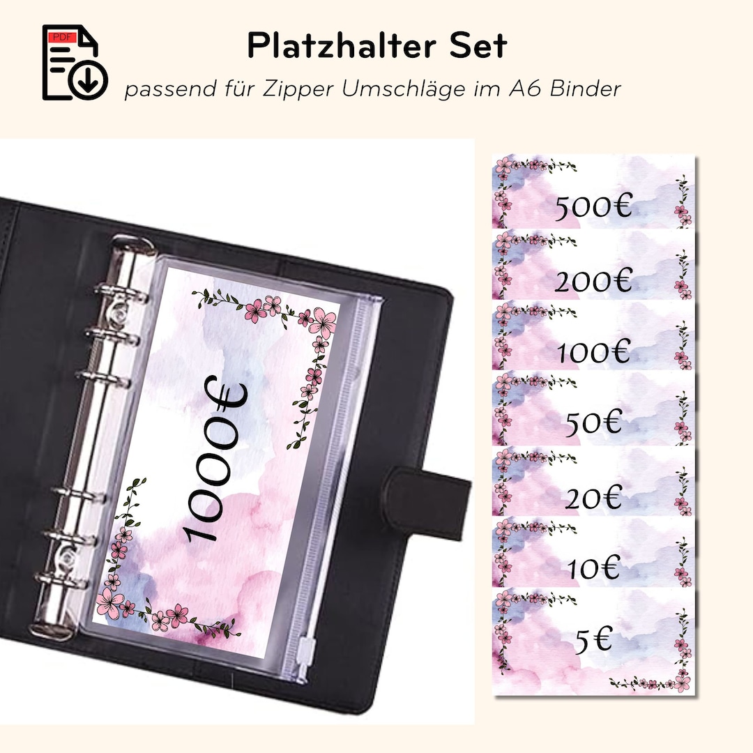 Placeholder Set for A6 Binder 5,10,20,50,100,200,500,1000 Euro ...