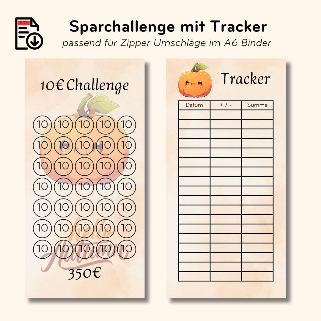 10 Euro Savings Challenge Including Tracker for A6 Binder PDF Download ...