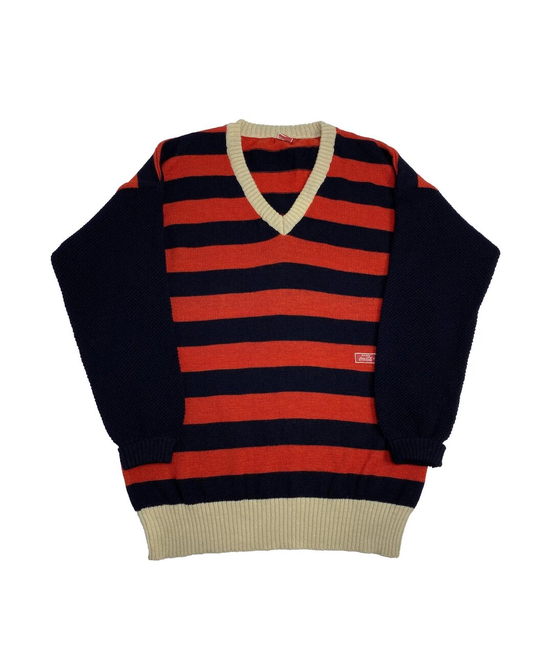 Bevete enjoy Coca Cola 60s-70s Vintage Striped Wool Knit Italian V-neck ...
