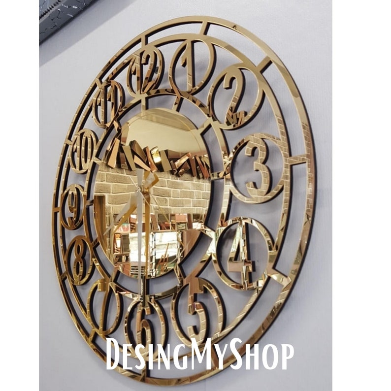 Gold Wall Clock, Mirror Clock, Gold Numeral Clock Mirror, Large Wall ...