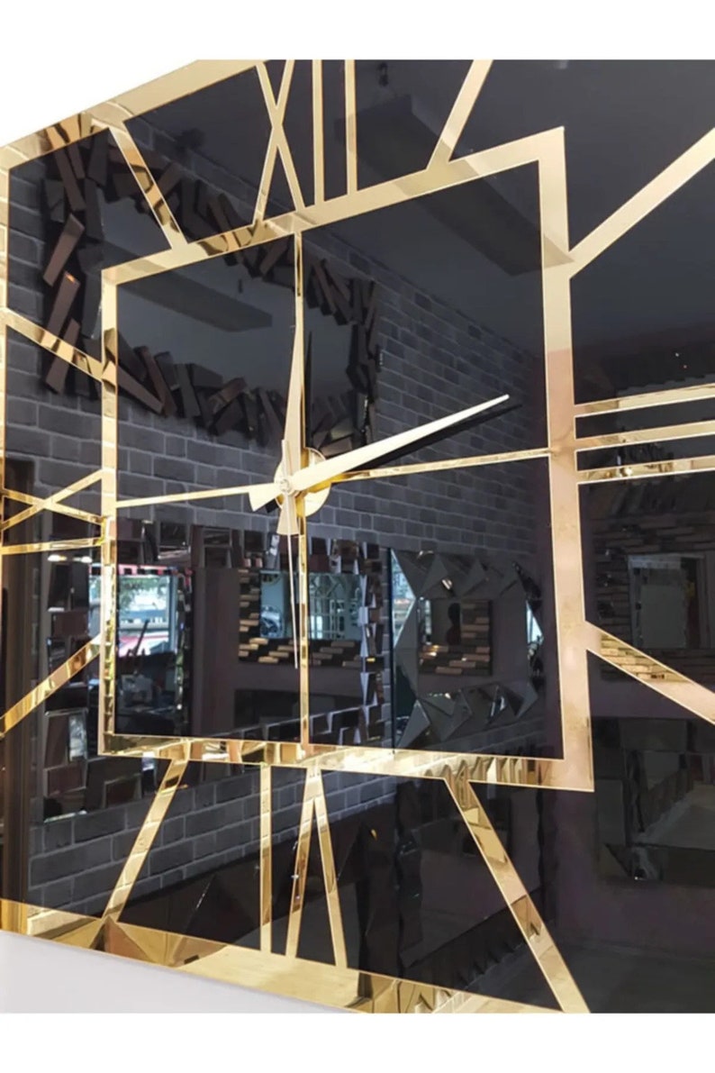 Black and Gold Large Wall Clock, Gold Mirror Clock, Black and Gold ...