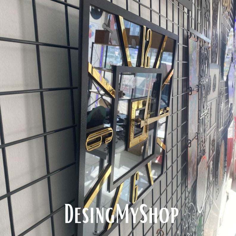Handmade Square Mirrored Wall Clock, Modern Large Wall Clock, Square ...