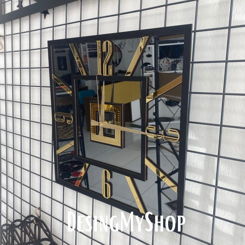 Handmade Square Mirrored Wall Clock, Modern Large Wall Clock, Square ...