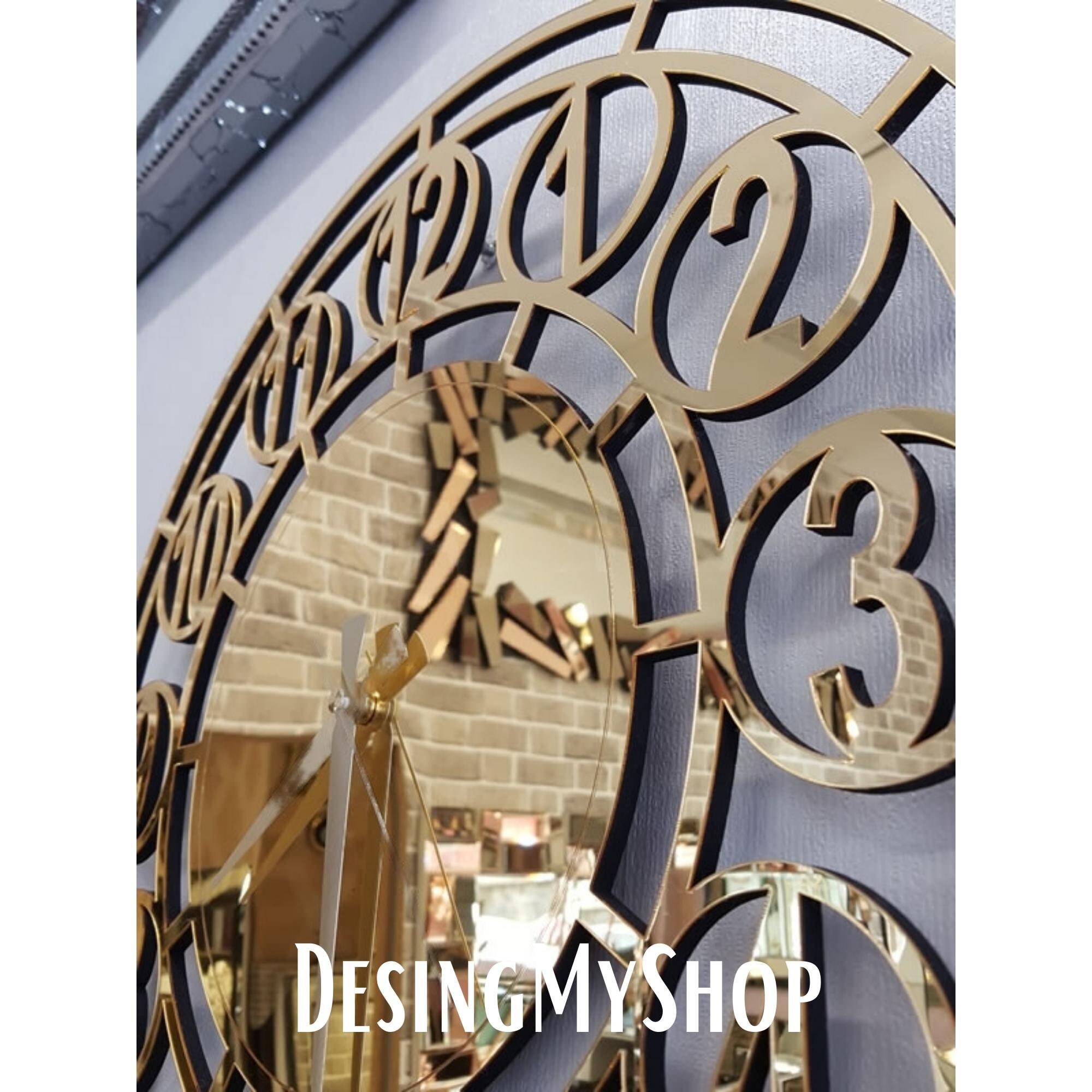 Gold Wall Clock, Mirror Clock, Gold Numeral Clock Mirror, Large Wall ...