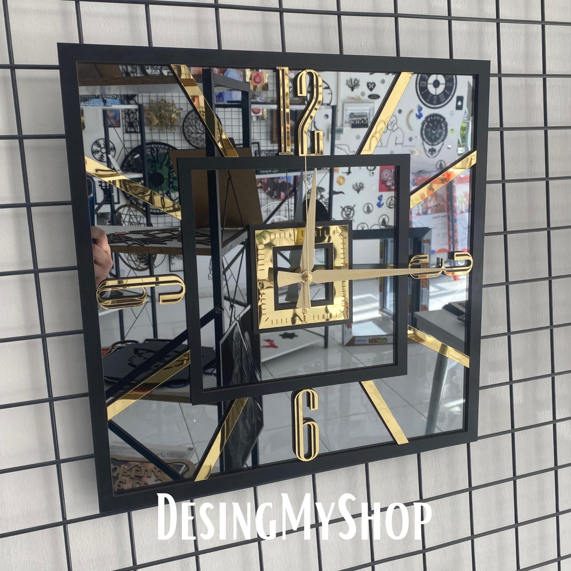 Handmade Square Mirrored Wall Clock, Modern Large Wall Clock, Square ...