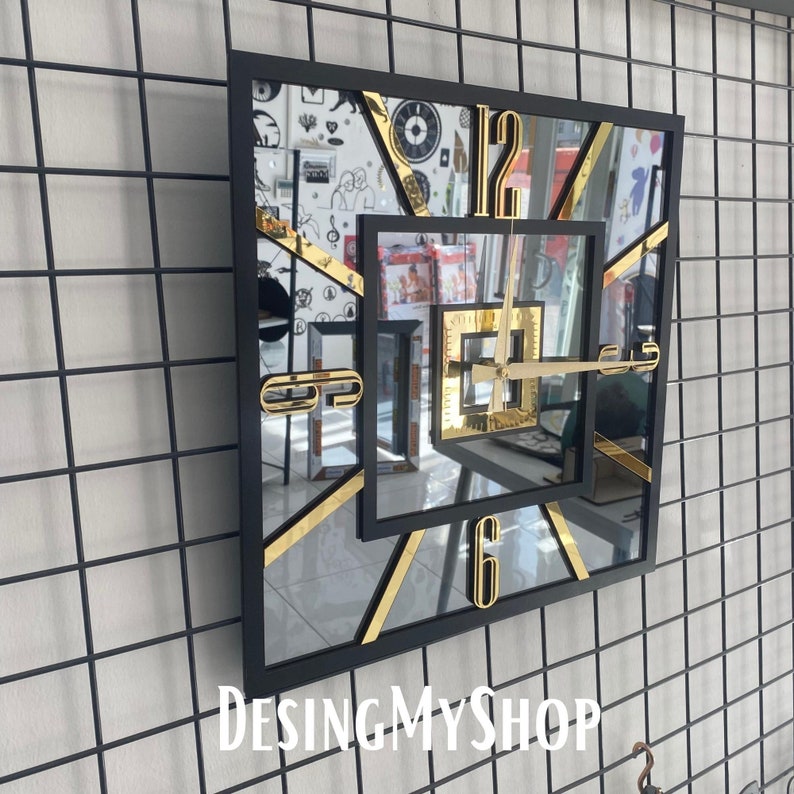 Handmade Square Mirrored Wall Clock, Modern Large Wall Clock, Square ...