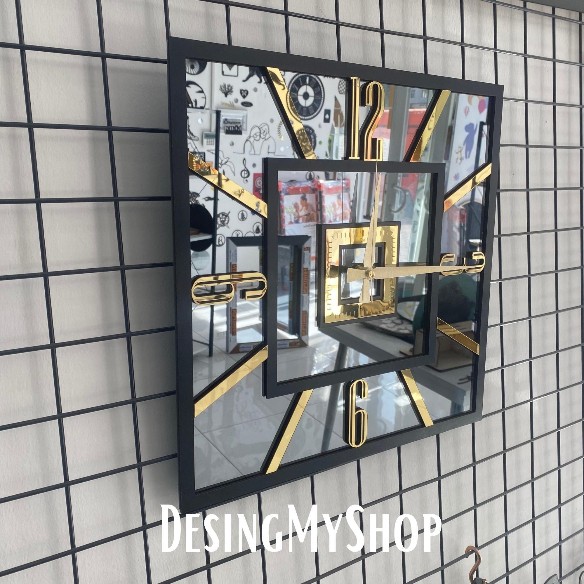 Handmade Square Mirrored Wall Clock, Modern Large Wall Clock, Square ...