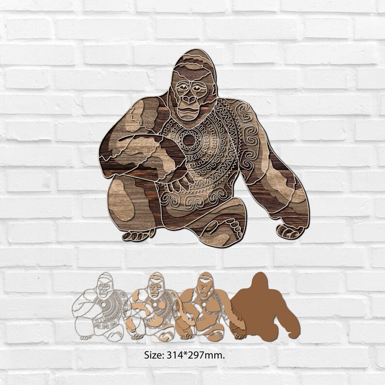 Gorilla Mandala SVG, 3D Monkey Digital File, Monkey Multilayered DXF ...