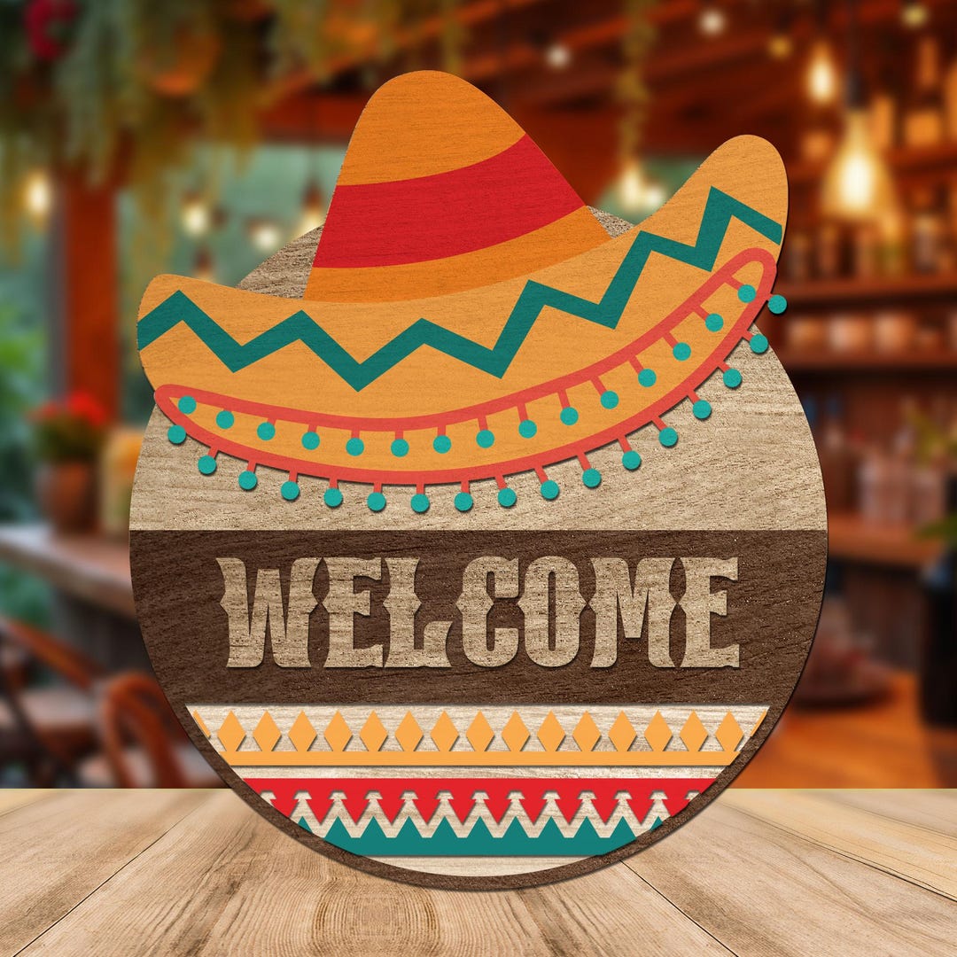 Mexican Welcome SVG Door Hanger, Mexican Welcome SVG Sign SVG, Sombrero ...