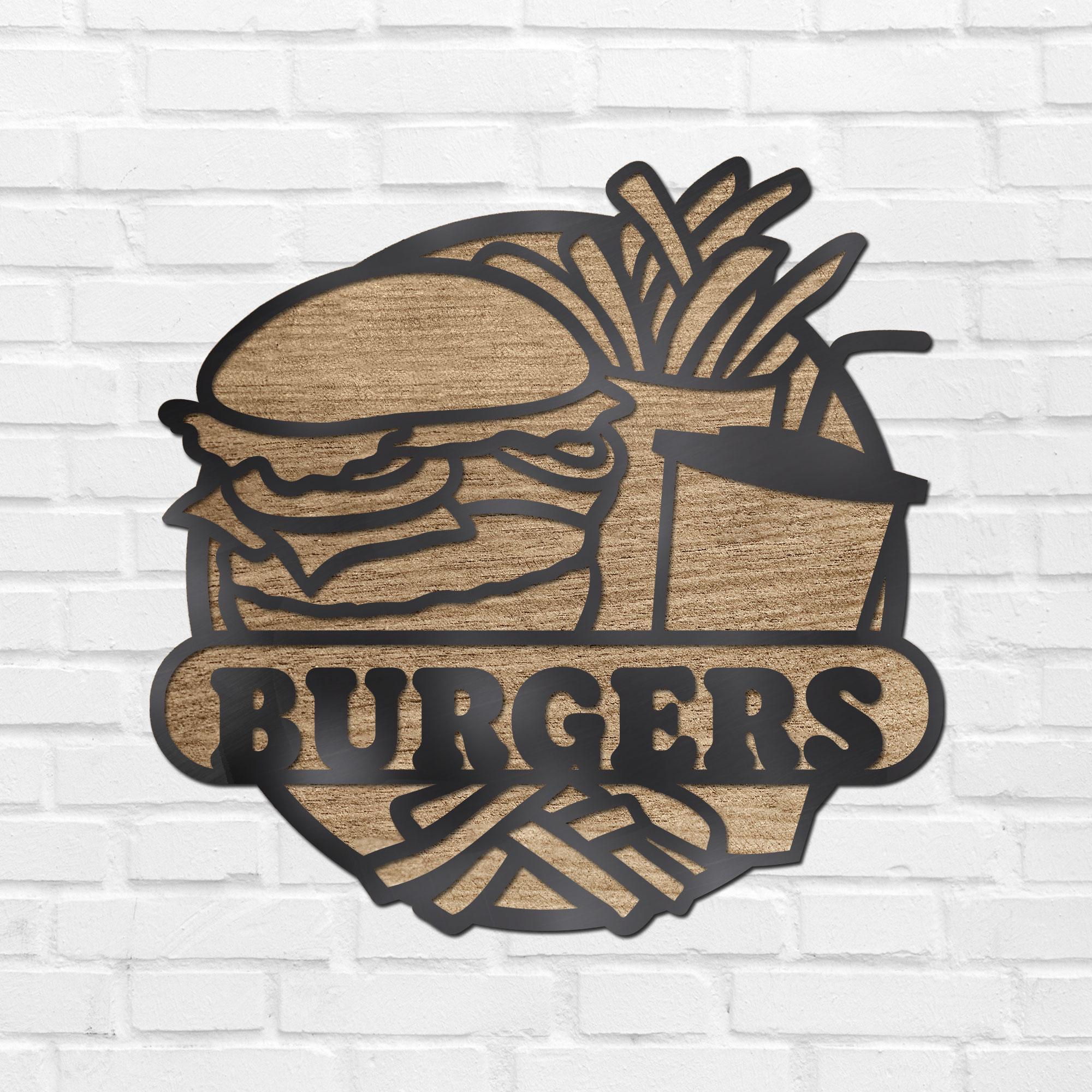Burger Sign SVG, Fast Food Door Hanger Laser Cut File, Cafe Decor SVG ...