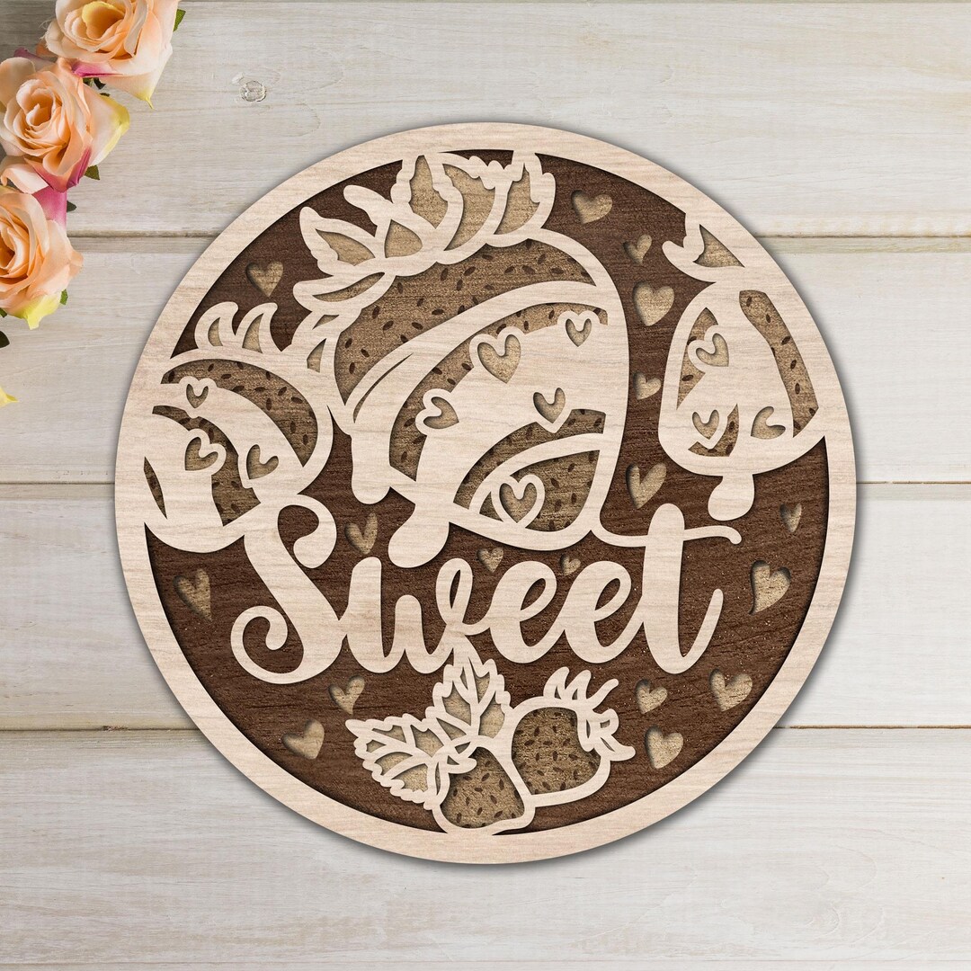 Strawberries SVG Wood Coffee Trivet Coaster Coffee Laser Cut File DXF ...