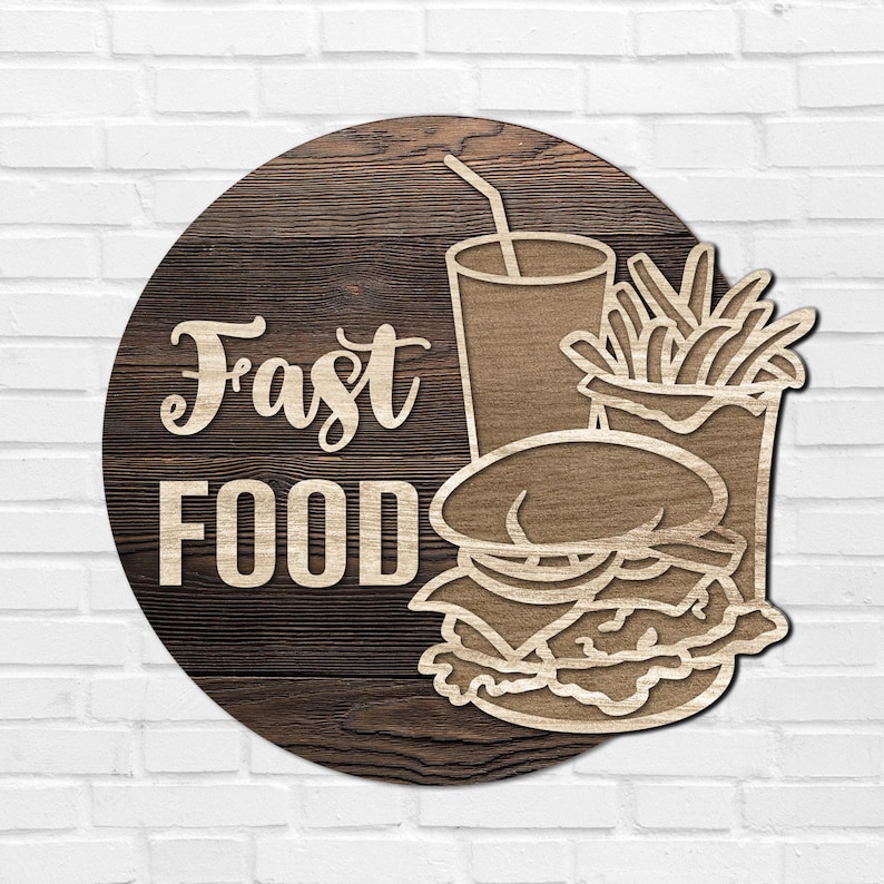 Burger Sign SVG, Fast Food Laser Cut File, Café Door Hanger SVG, Burger ...