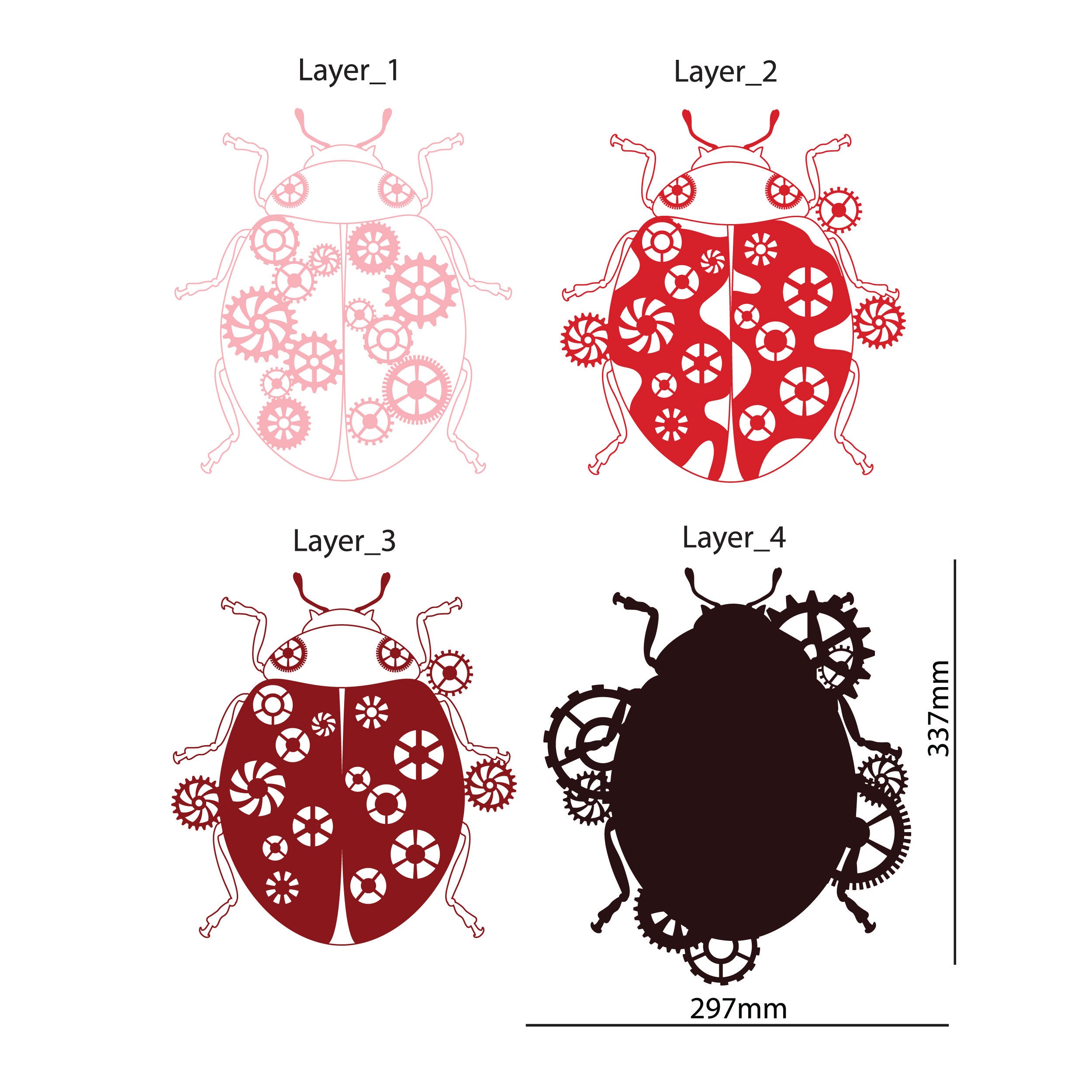 Ladybug Multilayer SVG, Ladybug 3D Laser Cut, Plywood Cutting, Ladybug ...