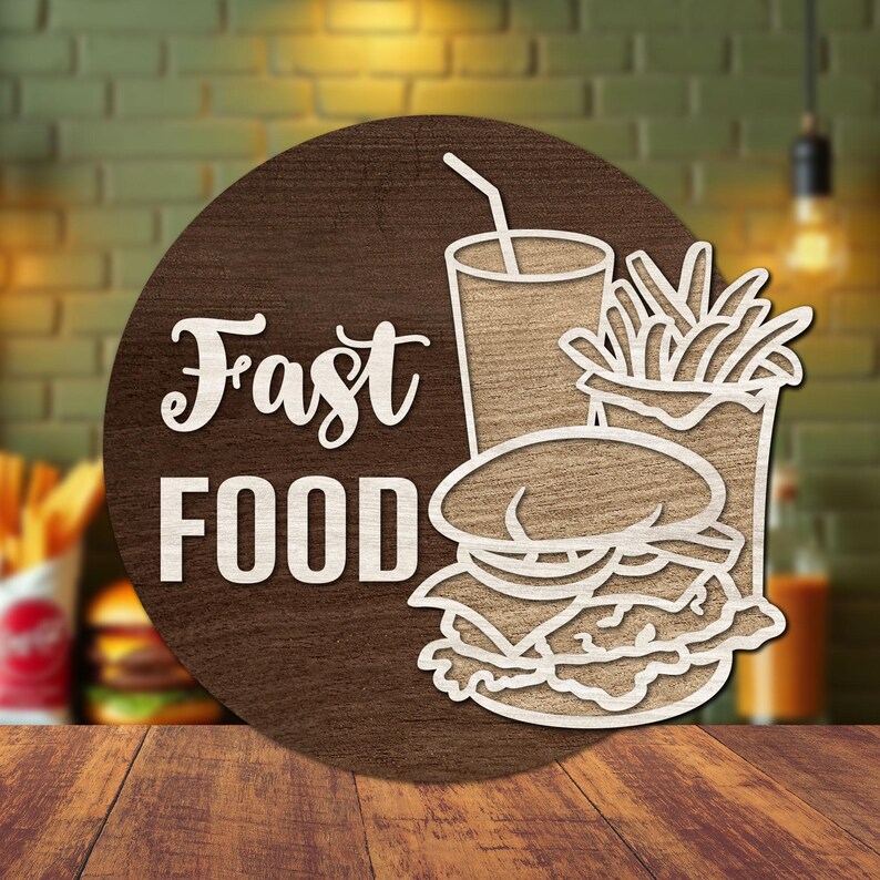 Burger Sign SVG, Fast Food Laser Cut File, Café Door Hanger SVG, Burger ...