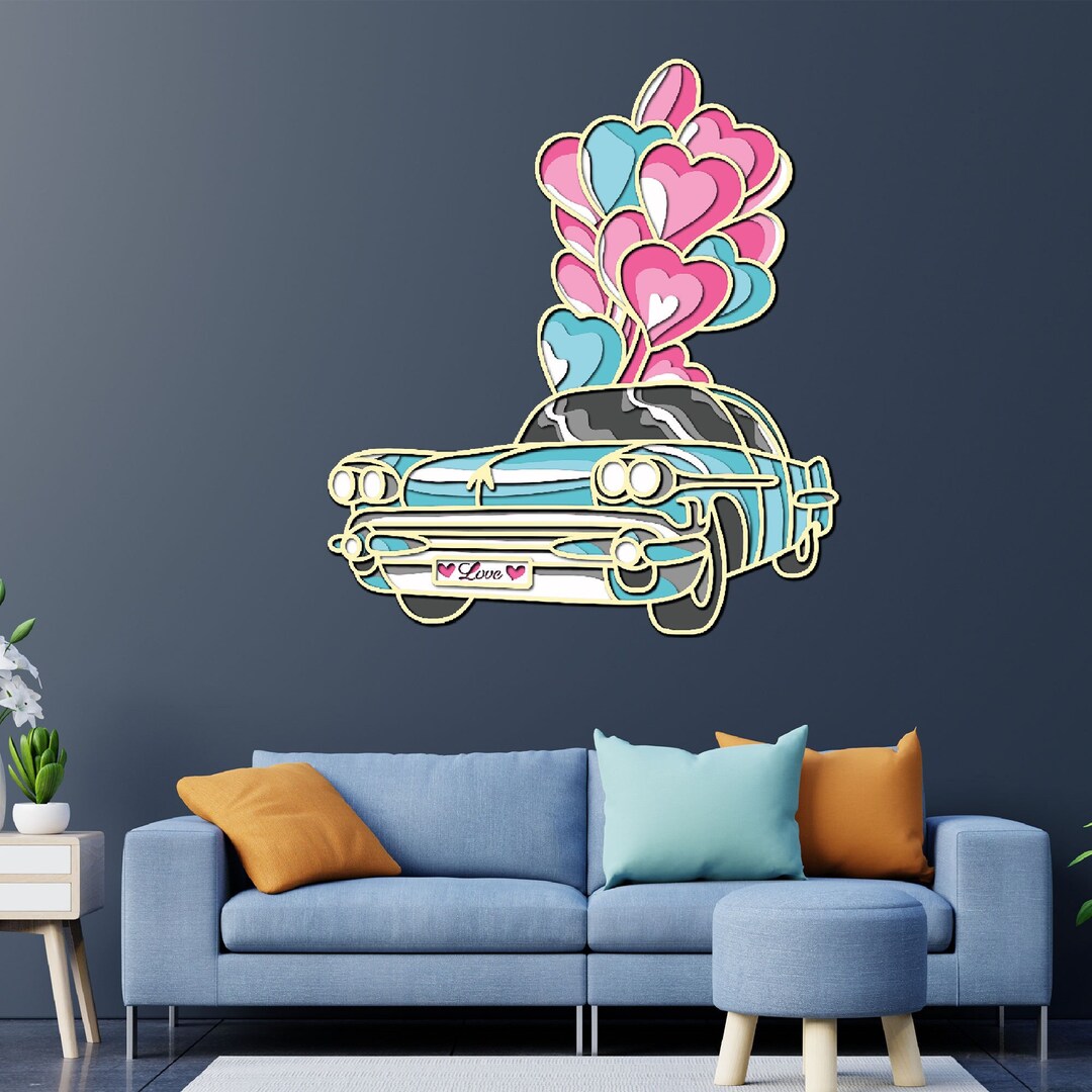 Car Valentine's Day DXF, SVG — Vintage Car Multilayered — Love Car ...