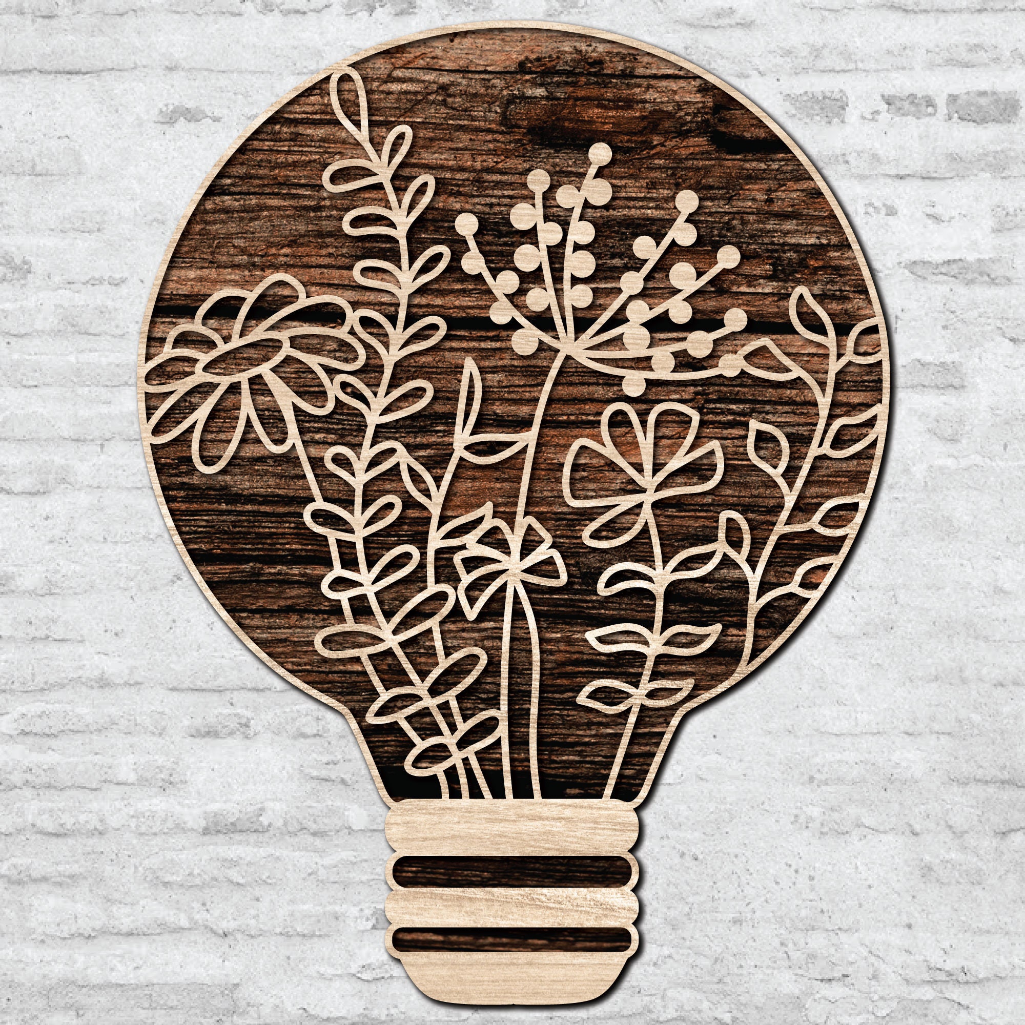 Wildflowers in Light Bulb SVG, Wildflowers Laser Cutting, Flora in ...