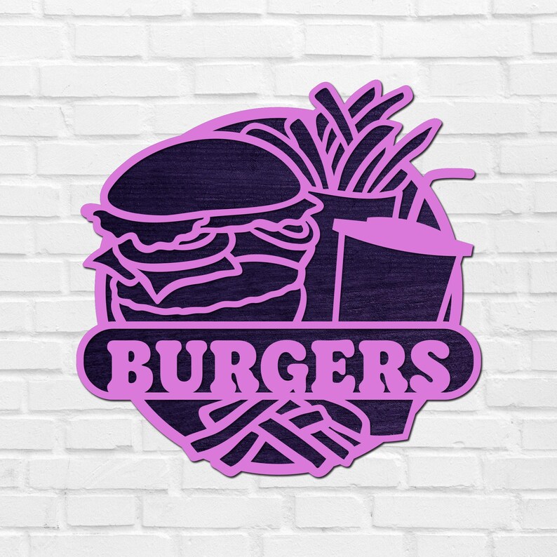 Burger Sign SVG, Fast Food Door Hanger Laser Cut File, Cafe Decor SVG ...